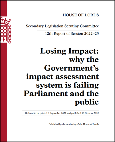 House of Lords committee report on Government impact assessments ...